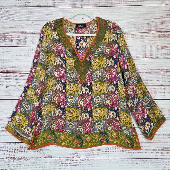 Tolani | Tops | Tolani Silk Tunic Blouse Size M Mixed Print Floral Wide ...
